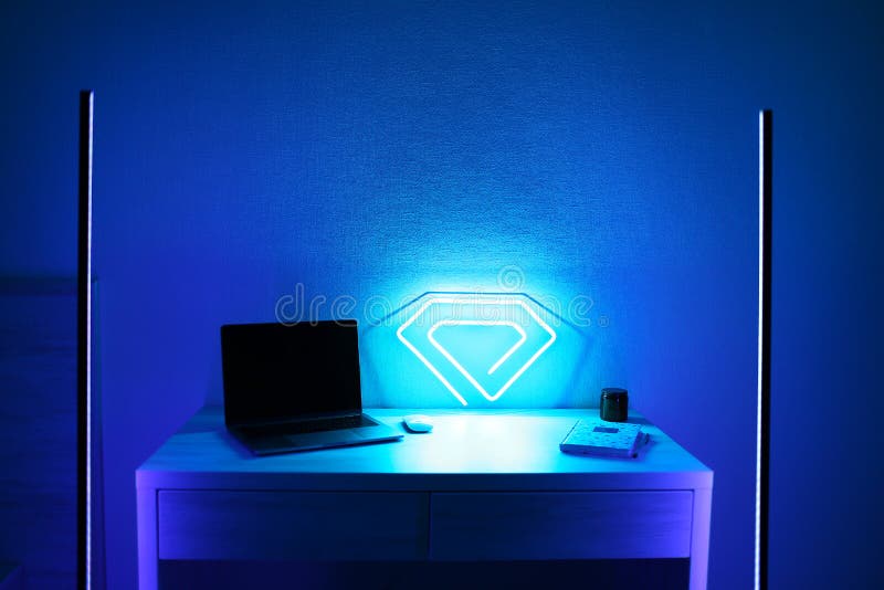 Blue Neon Sign Crystal. Trendy Style Stock Image - Image of illuminated ...