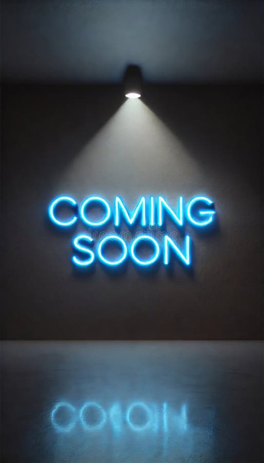 A Blue Neon Sign that Says "coming Soon" in Glowing Letters on an Empty ...