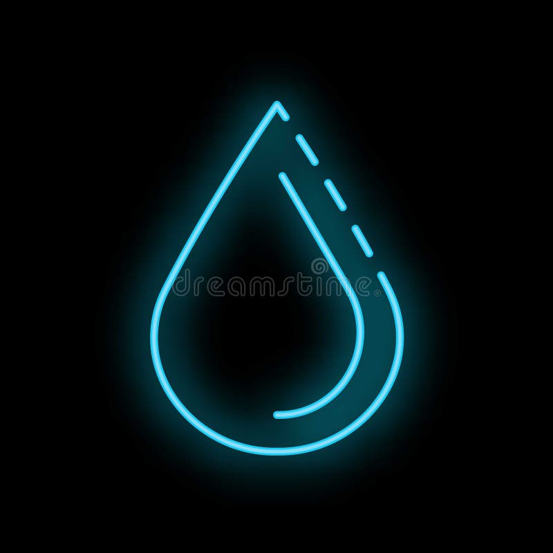 Blue Neon Sign Shaped Like Water Drop Glowing on Black Background Stock ...