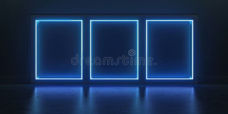 A Blue Neon Sign with Three Squares of Light Stock Image - Image of ...