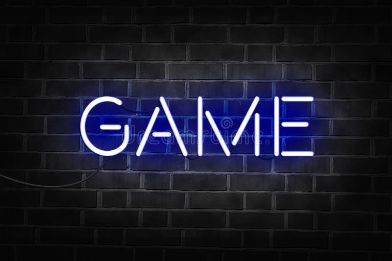Blue Neon Sign of the Word GAME on Dark Brick Wall Stock Photo - Image ...