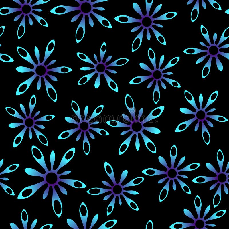 Blue Neon Splash Flowers in Space, Seamless Pattern Stock Vector ...