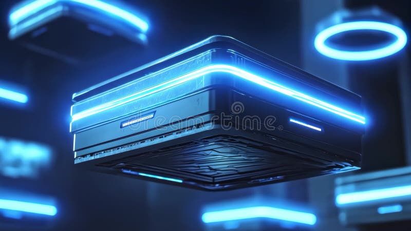 Blue Neon Tech Cube Floating Display Stock Video - Video of abstract ...