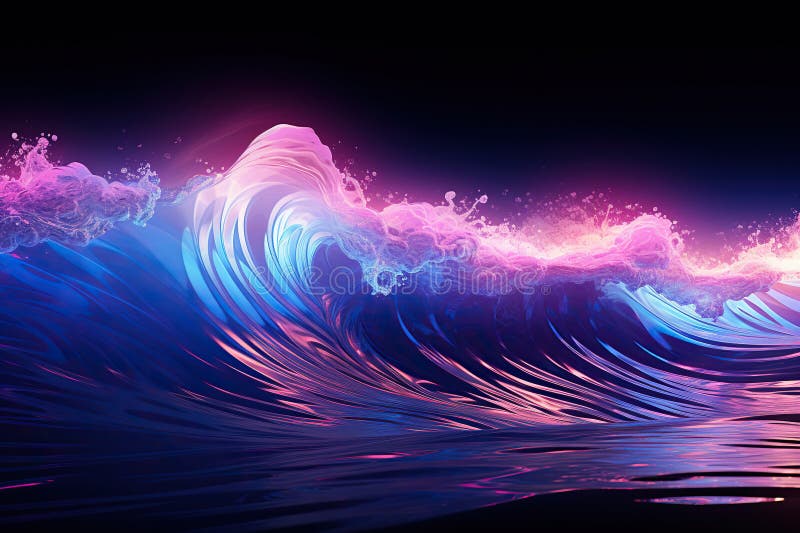 Blue Neon Wave on a Black Background. Modern Digital Background ...