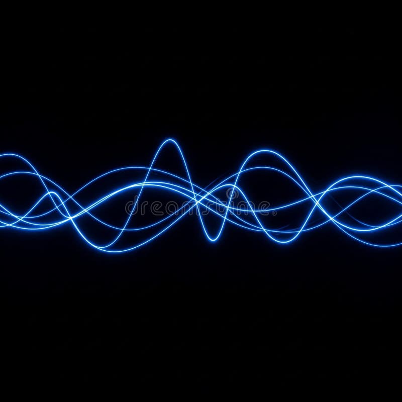 Blue Neon Wave Light on Black Background Stock Illustration ...