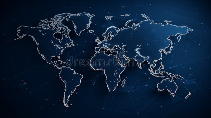 Blue neon world map stock image. Image of digital, polygon - 306624713