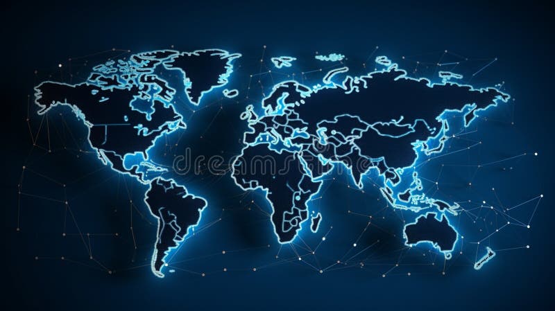 Blue neon world map stock image. Image of globe, night - 309222381