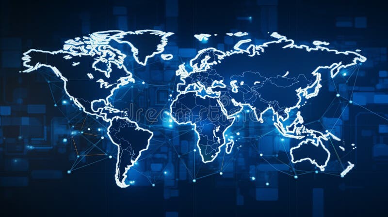 Blue neon world map stock photo. Image of network, night - 303767736