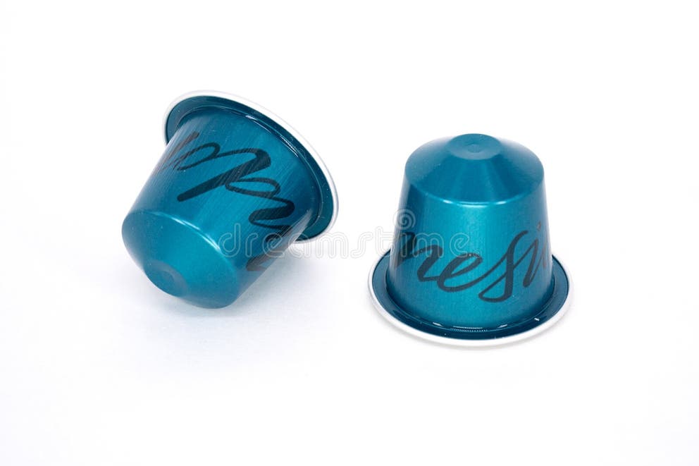 Blue Nespresso Capsules on White Background Top View Editorial Stock ...