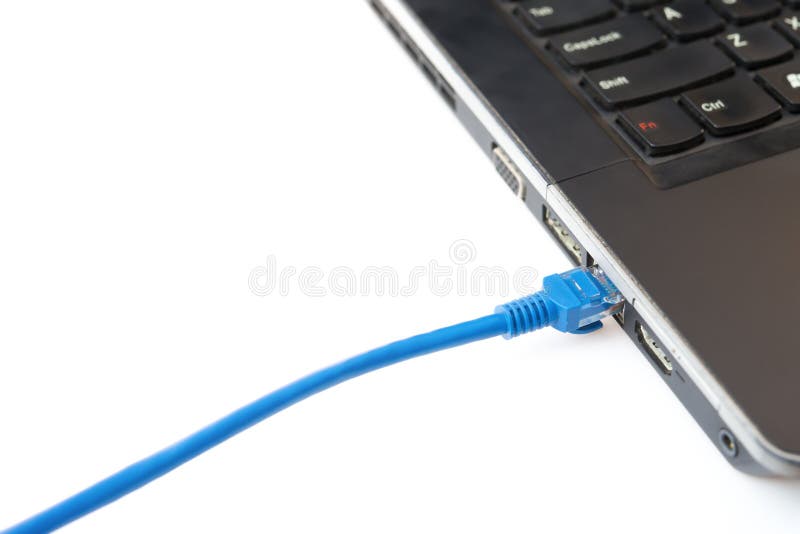 Blue Network Cable Connecting To a Laptop Stock Image - Image of ...