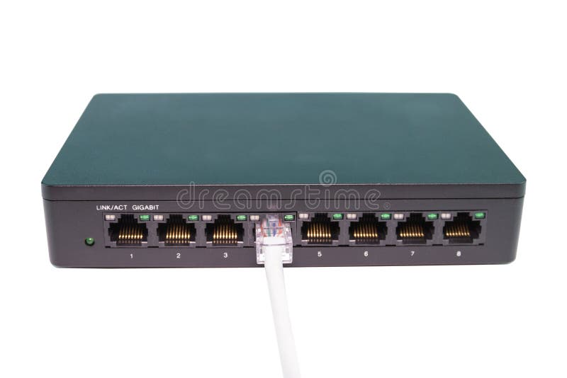 The Blue Network Cables Connect Port Switch on White Table Stock Photo ...