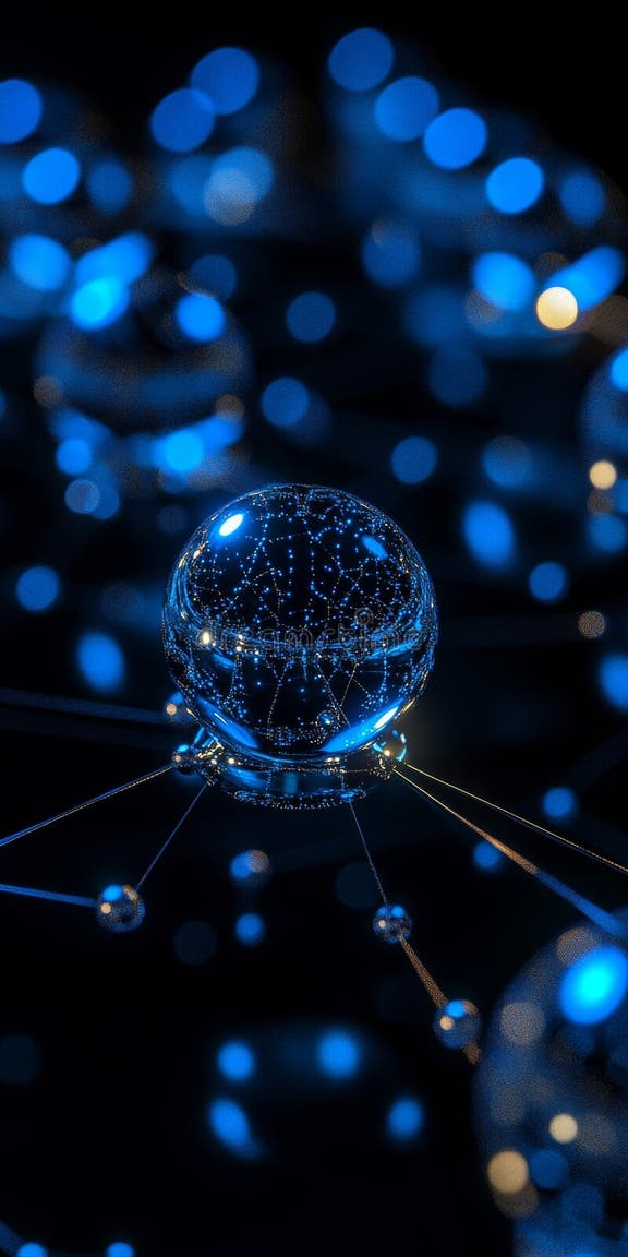 Blue Network of Glowing Orbs Connected with Radiant Lines Forming ...