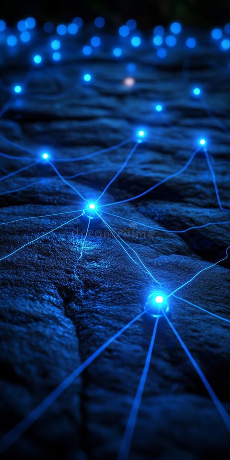 Blue Network of Glowing Points Connected by Lines of of Energy, Modern ...