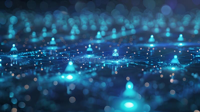 Blue Network Grid Illustrating Connected Data Points and User Icons ...