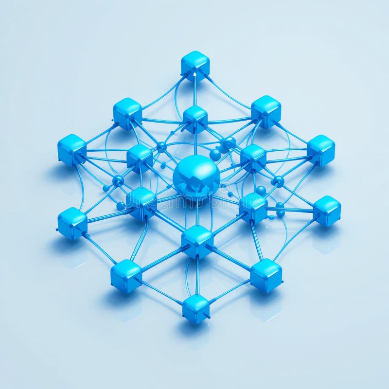 Blue Network Nodes with Glowing Lines on Light Tech Background Stock ...