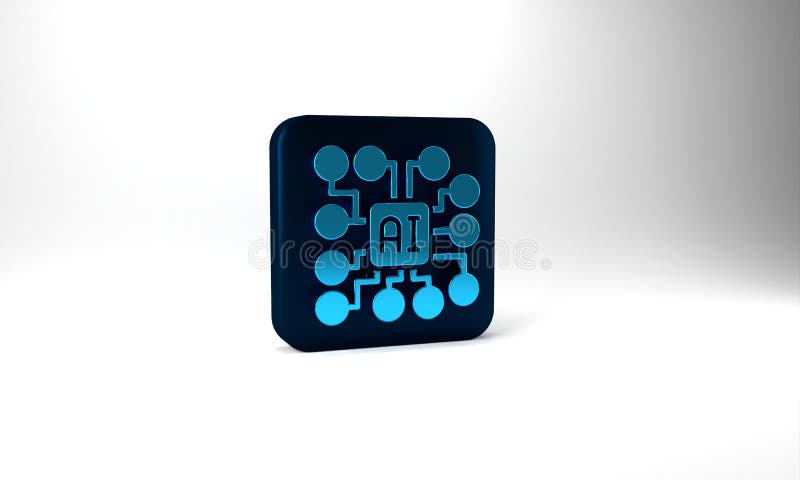 Blue Neural Network Icon Isolated on Grey Background. Artificial ...