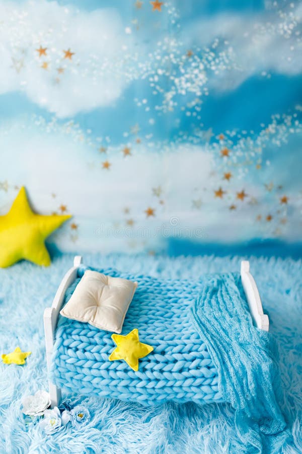 Blue Newborn Digital Backdrop with Stars and Moon on a Colourful ...