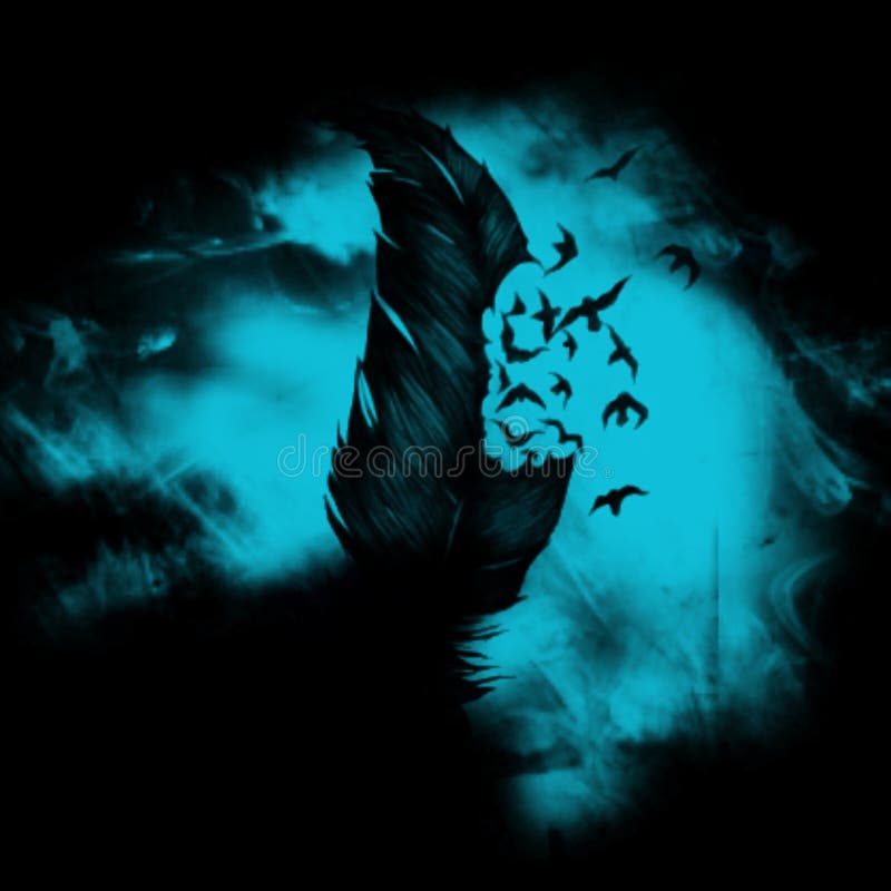 Blue Night Clouds with a Feather and Bats Flying Out of it for Your ...