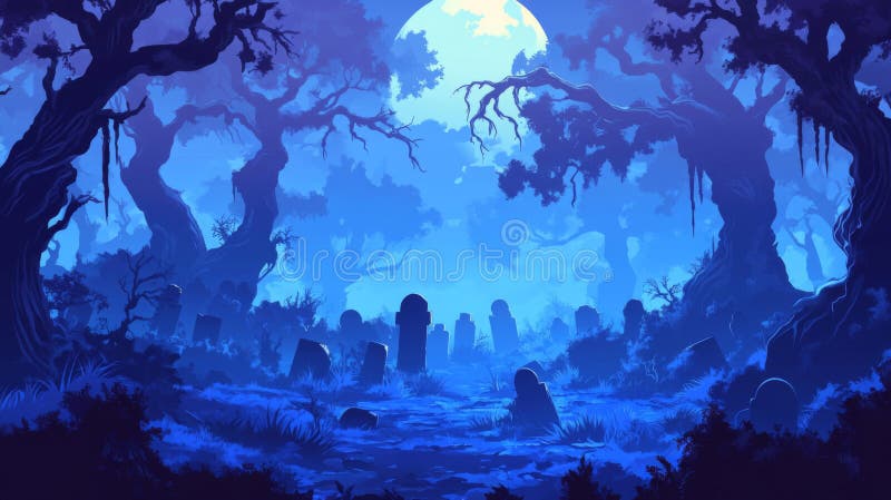 Blue Night Forest Graveyard Pixel Art Stock Illustration - Illustration ...