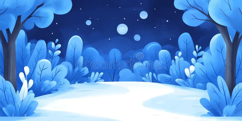 Blue night forest scene stock illustration. Illustration of night ...