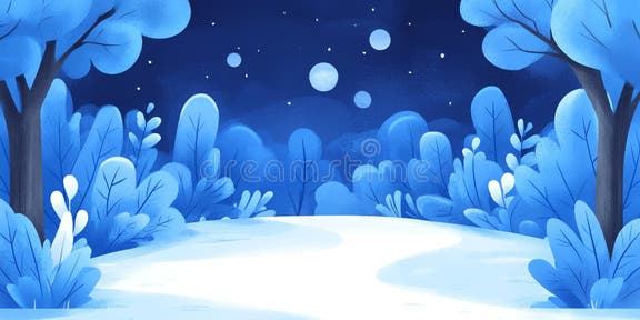 Blue night forest scene stock illustration. Illustration of night - 355564737