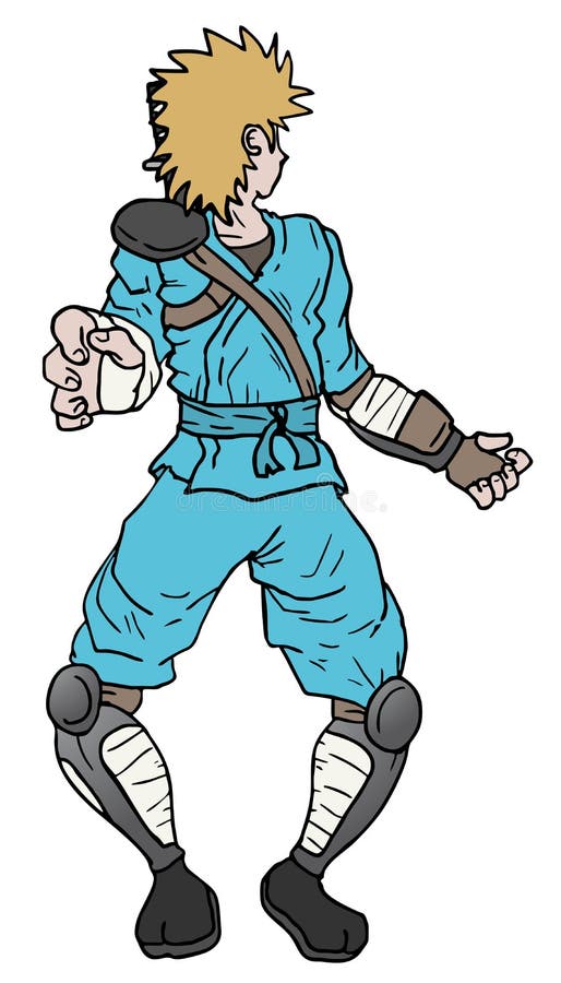 Blue Ninja Warrior Cartoon Character with Weapons Flat Design Stock ...
