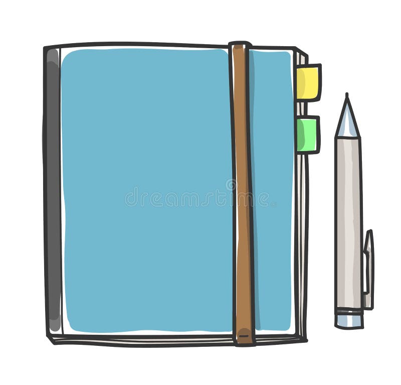 Blue Notebook and Yellow Pencil Vintage Cute Hand Drawn Stock ...