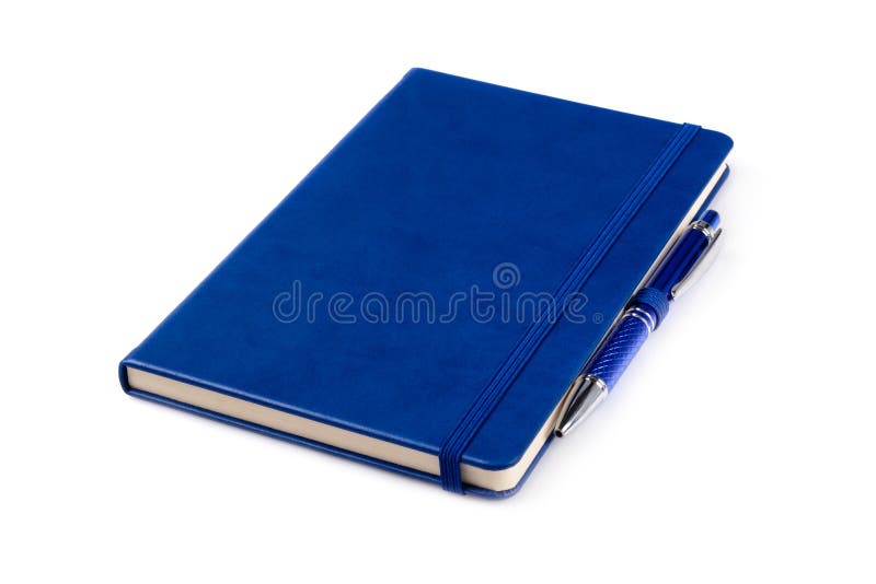 Blue Notebook with Pen Isolated on White Background. Stock Photo ...