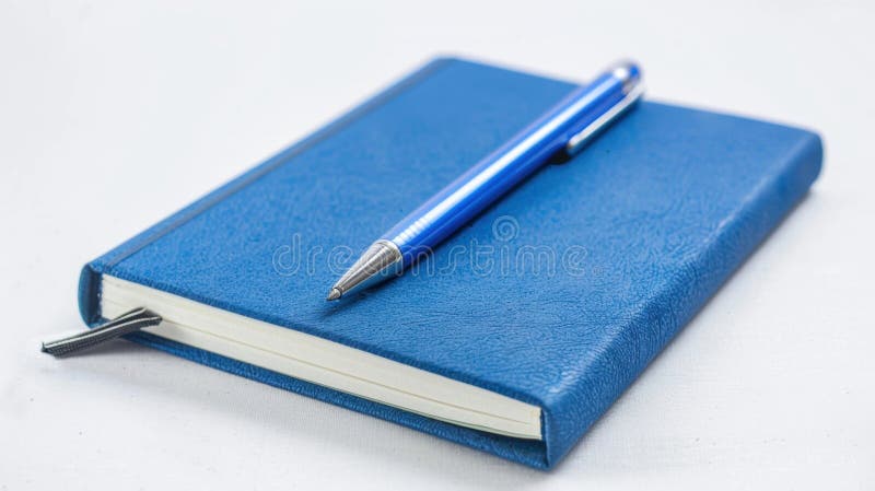 Blue Notebook and Pen on White Background Stock Illustration ...