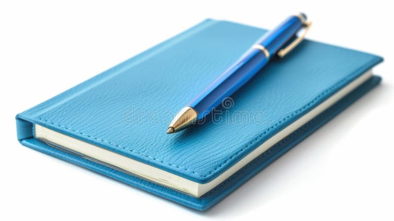 Blue Notebook and Pen on White Background Stock Illustration ...