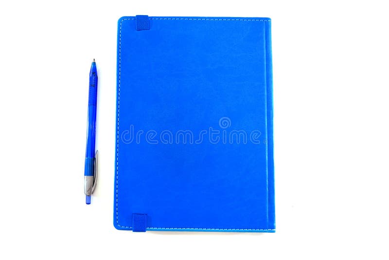 Blue Notepad and Blue Pen on a White Background Stock Photo - Image of ...