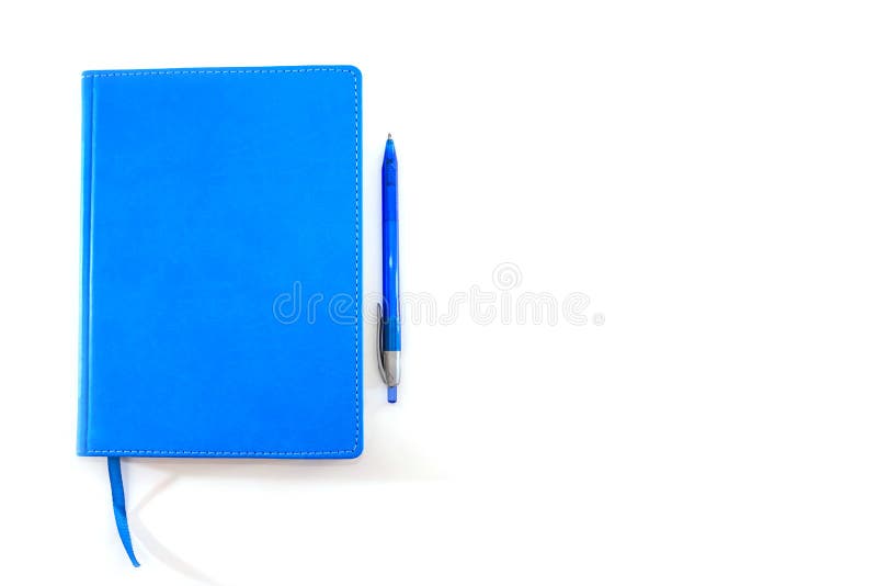 Blue Notepad and Blue Pen on a White Background Stock Image - Image of ...