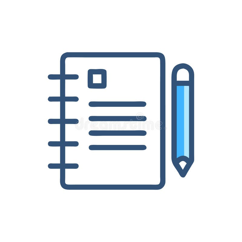 Blue Notepad and Pencil on White Backround, Flat Vector Stock Image ...