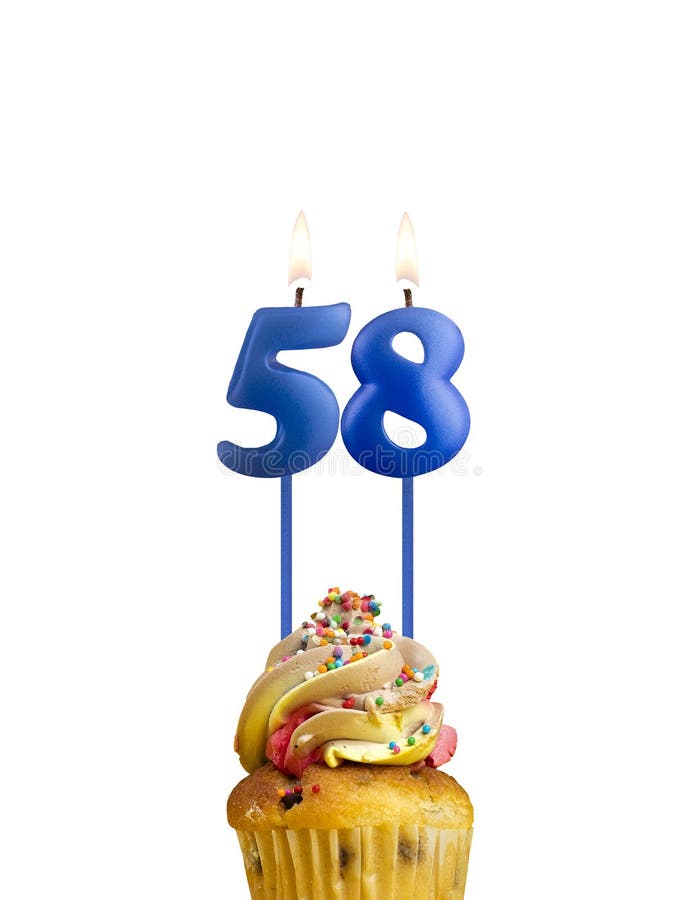 Blue Number 58 Candle - Birthday Card on a White Background Stock ...