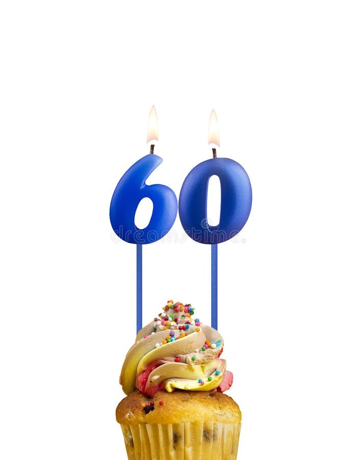 Blue Number 60 Candle - Birthday Card on a White Background Stock ...