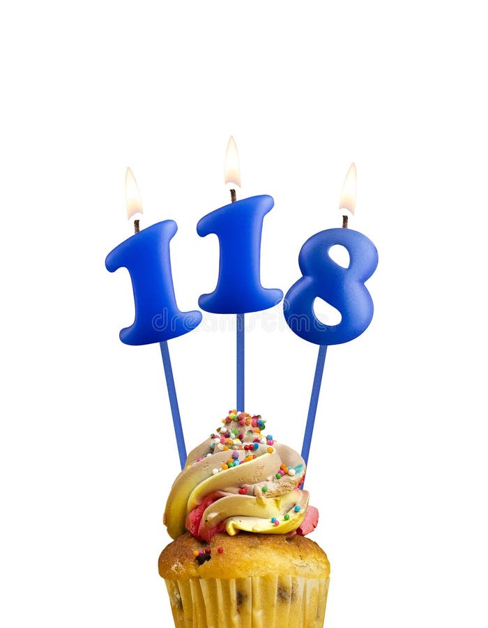 Blue Number 118 Candle - Birthday Card on a White Background Stock ...
