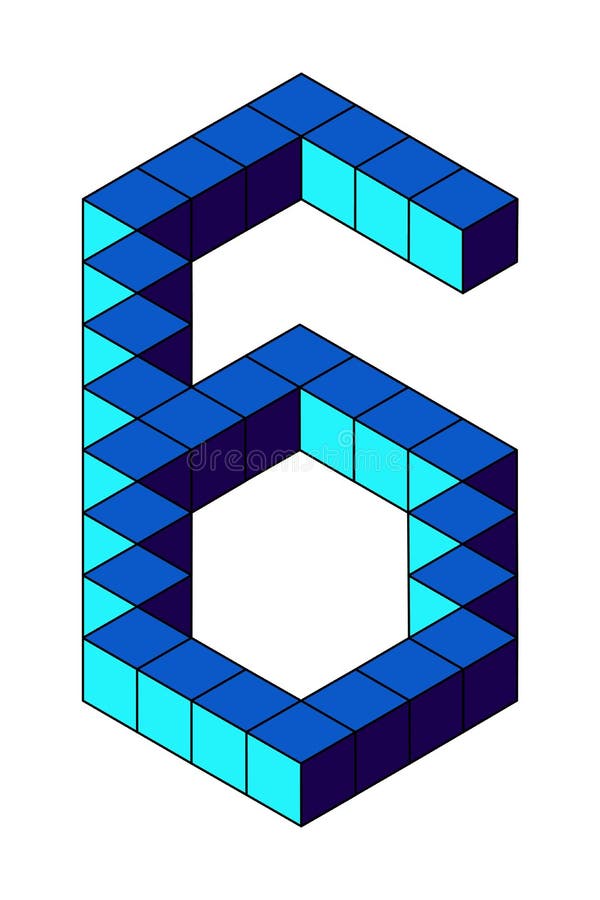 Blue Number 6 from Cubes Isolated on White Background. Pixel, 8 Bit ...