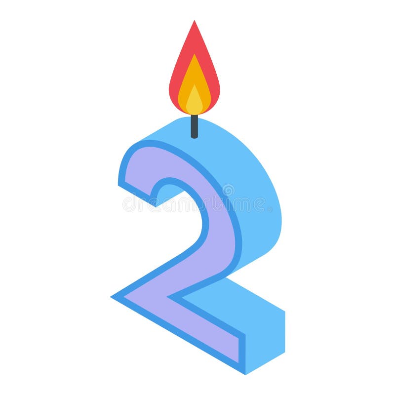 Blue Number Two Candle with Lit Wick Celebrating Second Birthday or ...