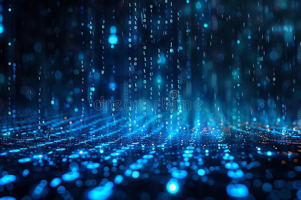 Blue Numbers Falling Down on a Black Background, with a Blue Glow ...