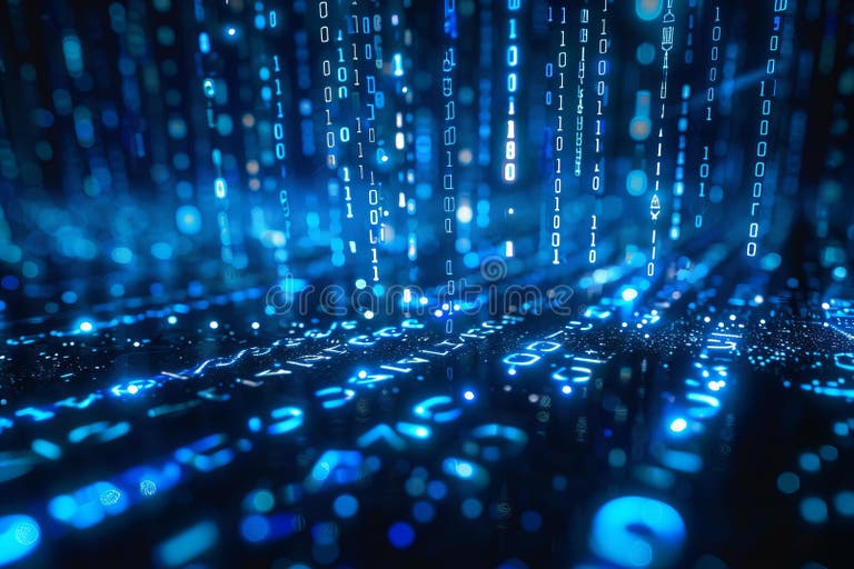 Blue Numbers Falling Down on a Black Background, with a Blue Glow ...