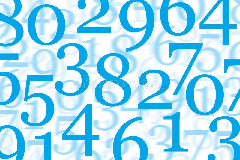 Blue Numerals, Randomly Distributed, Against White Background Stock ...