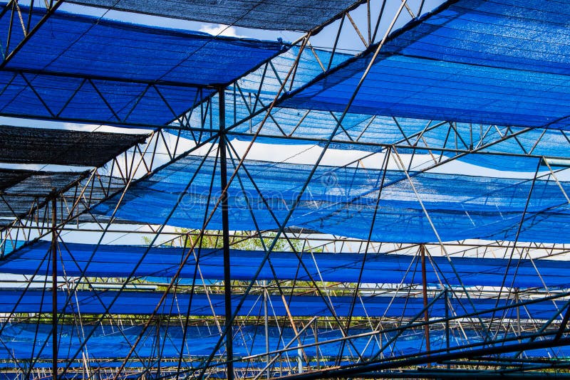 Blue Nylon Shading Net on Steel Pipe Stock Image - Image of protection ...