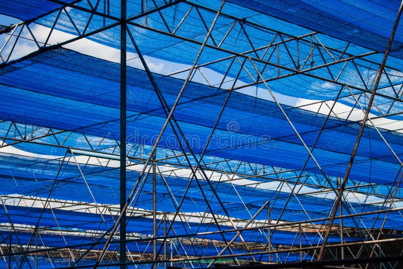 Blue Nylon Shading Net on Steel Pipe Stock Photo - Image of garden ...