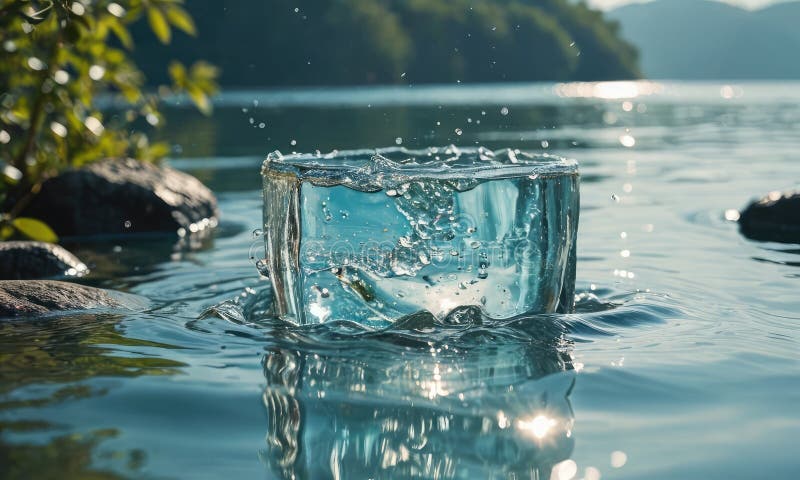 A Blue Object is Dropped into a Body of Water, Creating a Reflection of ...