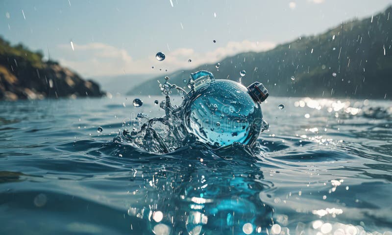 A Blue Object is Thrown into the Water, Creating a Splash. the Splash ...