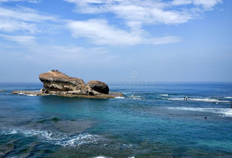 Blue Ocean with the Big Rock in the Middle Stock Photo - Image of coast ...