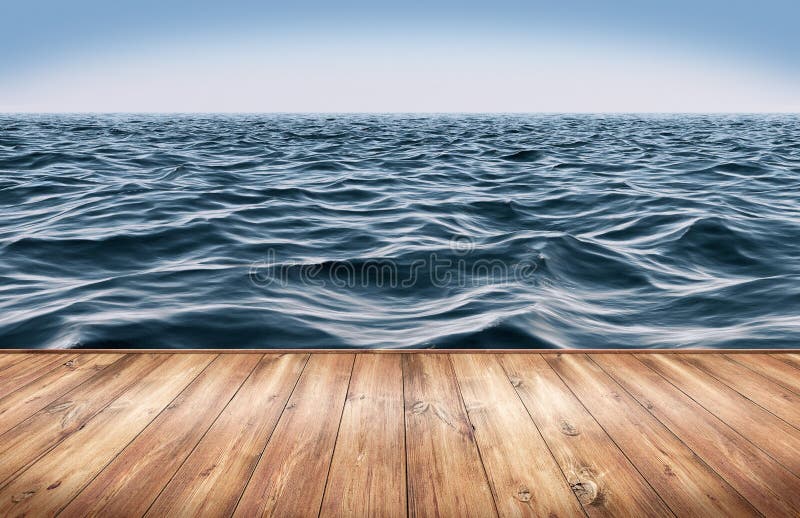 Blue Ocean and Clear Sky with Wooden Platform Stock Image - Image of ...