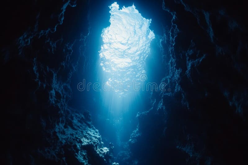 Blue Ocean Depths from Underwater Perspective. Stock Image - Image of ...