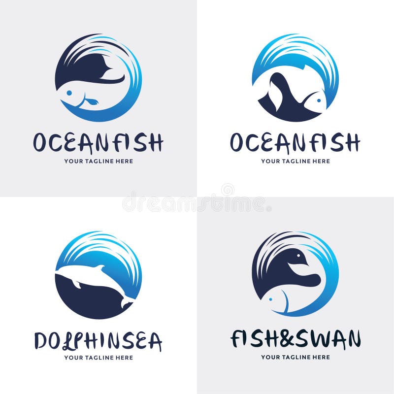 Blue Ocean Fish Logo Set Design Template Collection Stock Vector ...