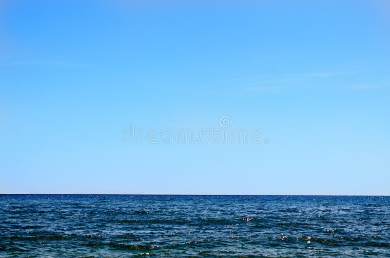 Blue Ocean with Flat Horizon and Blue Sky Stock Photo - Image of breezy ...